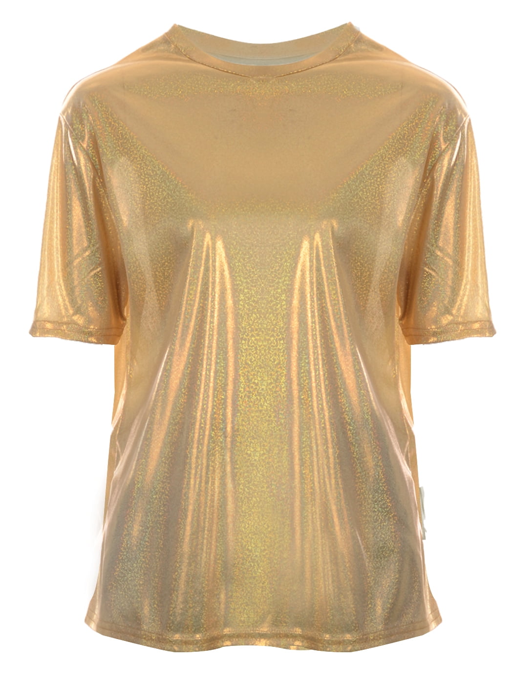 Women's Holographic Metallic Shirt Ultra Soft Top Glitter Party Disco ...