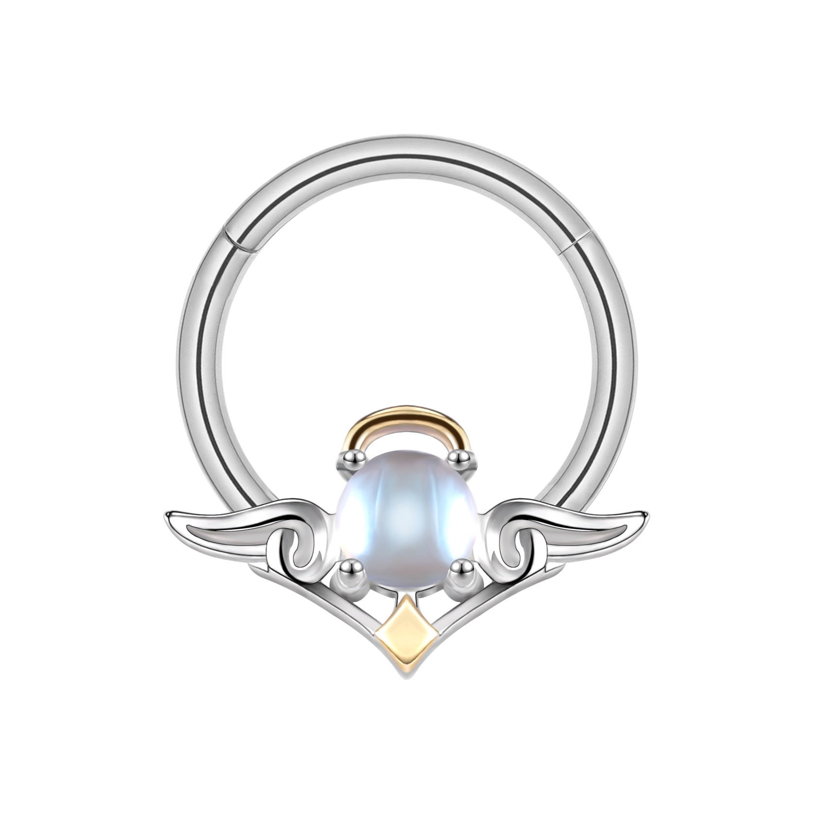 ZS 16G Silver Color Angel Nose Septum Clicker Insert Moonlight Stone ...