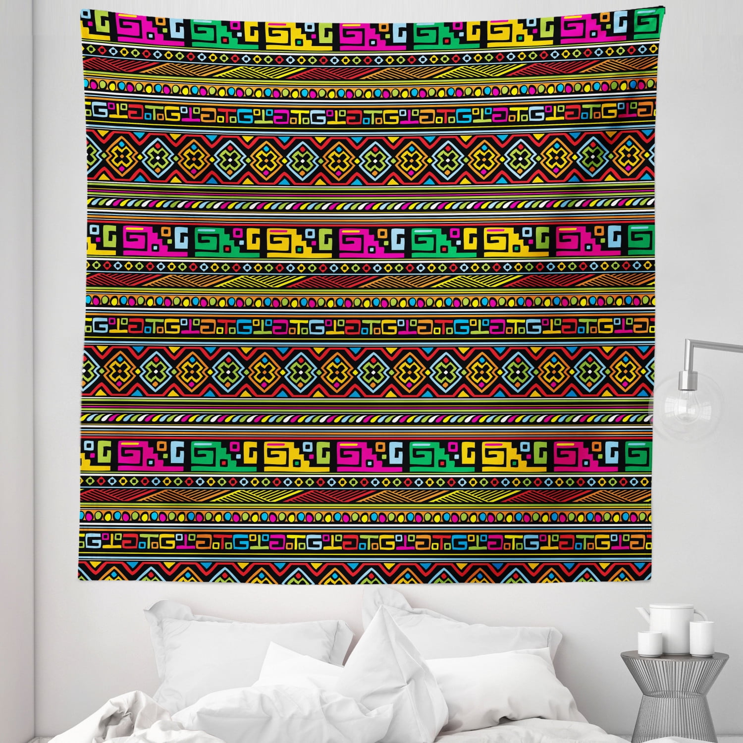 African Tapestry, Ancestral Borders in Lively Colors Geometric ...