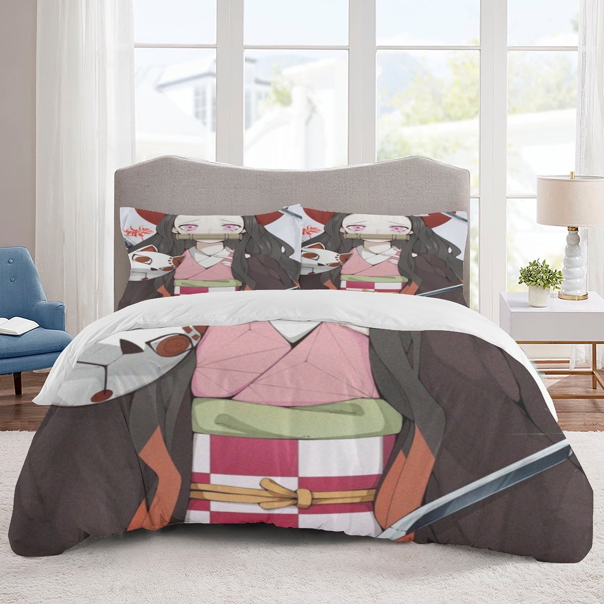 nezuko Bedding Sets Cartoon Duvet Cover Lightweight 3 Piece Bet Sets ...