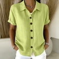 BiZtdJrK Linen Button Down Shirt Women Rolled Up Short Sleeve Lapel ...
