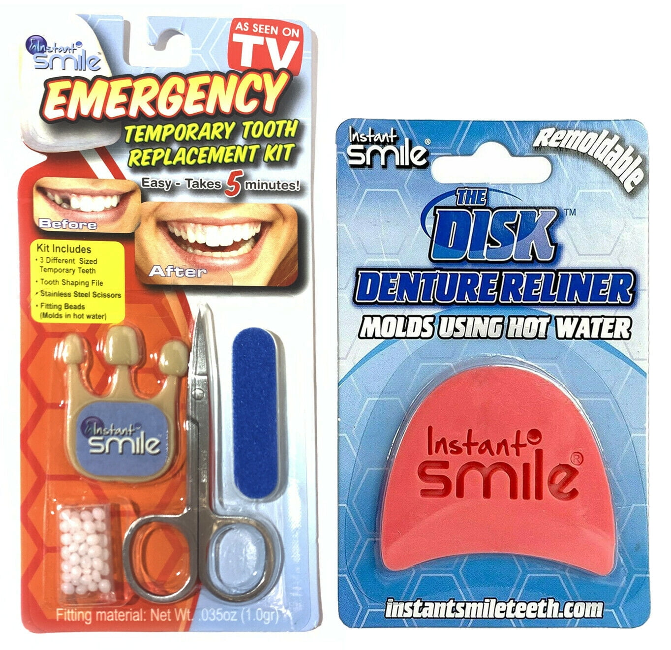 Instant Smile Emergency Temporary Denture Tooth Replacement Kit w/ Disk ...