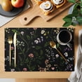 Black Wildflower Placemats Set of 6, Country Pastoral Dark Red Blue ...