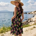 Binienty Rainbow Pineapple Print Round Neck Sleeveless Mini Dress for ...
