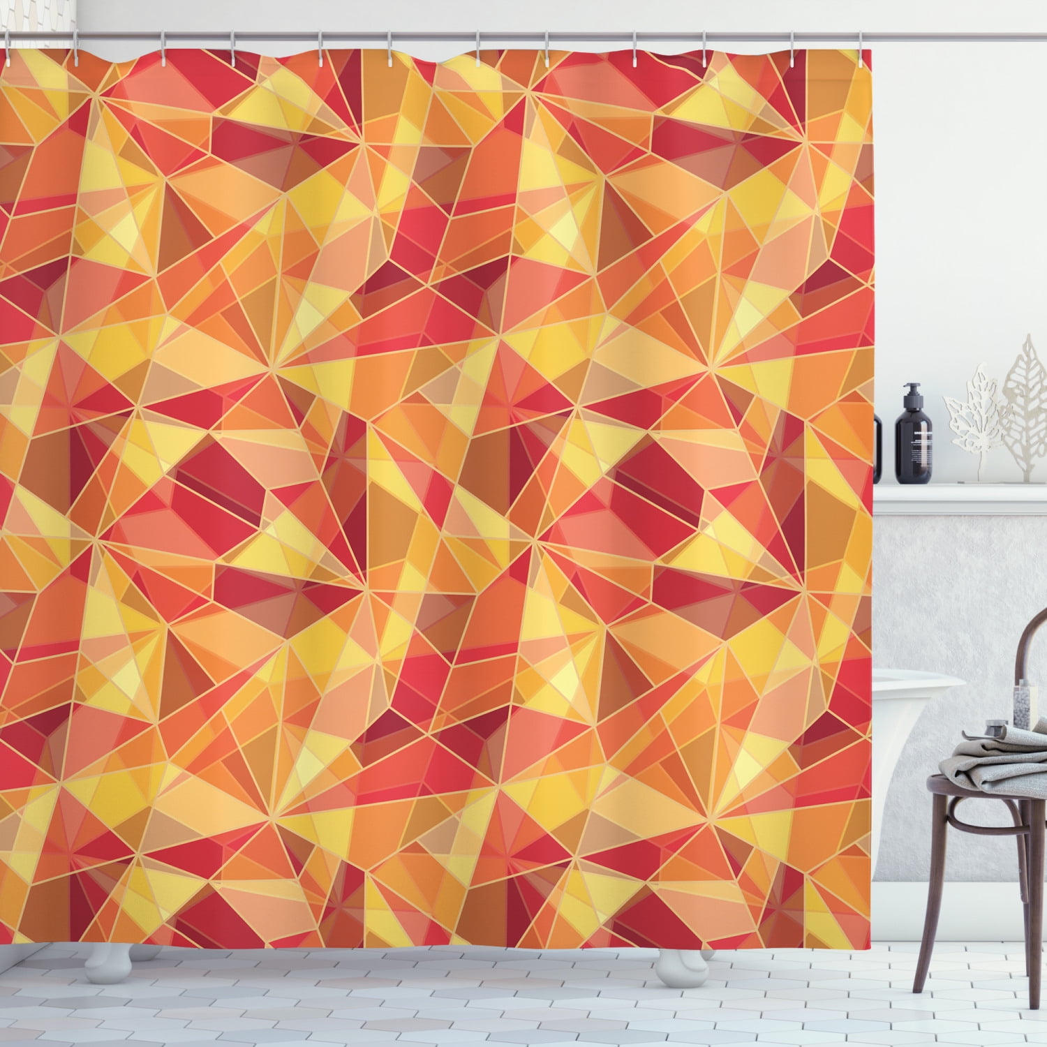 Abstract Shower Curtain Mosaic Pattern With Fractal Triangle Geometric