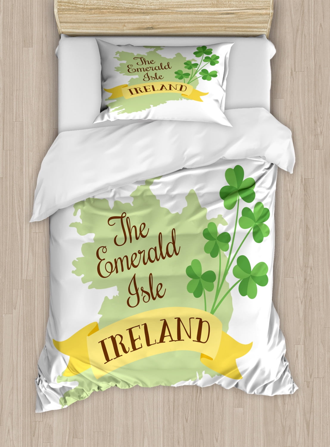 Ireland Map Duvet Cover Set Twin Size, The Emerald Isle Cursive ...