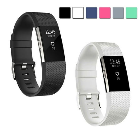 For Fitbit Charge 2 Bands, 2-Pack Replacement Soft Silicone Sport Strap ...