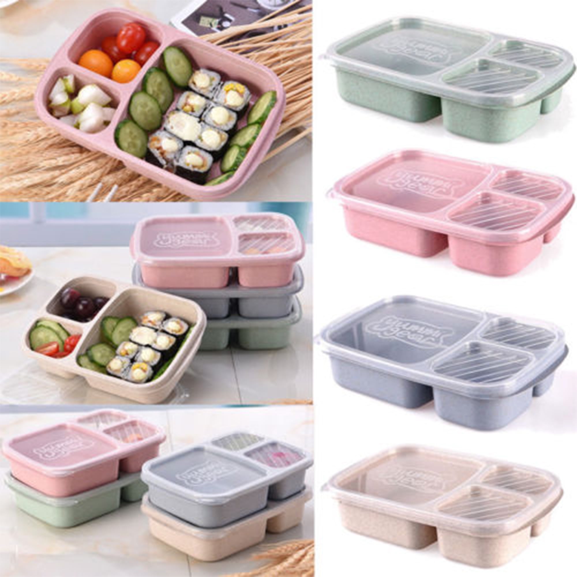 ZIYIXIN Three Grid Lunch Boxes Microwave Bento Lunch Picnic Fruit Food ...