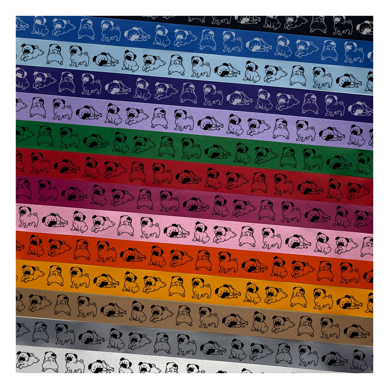 Chibi Pug Dog Border Satin Ribbon for Gift Wrapping Bows Craft DIY ...