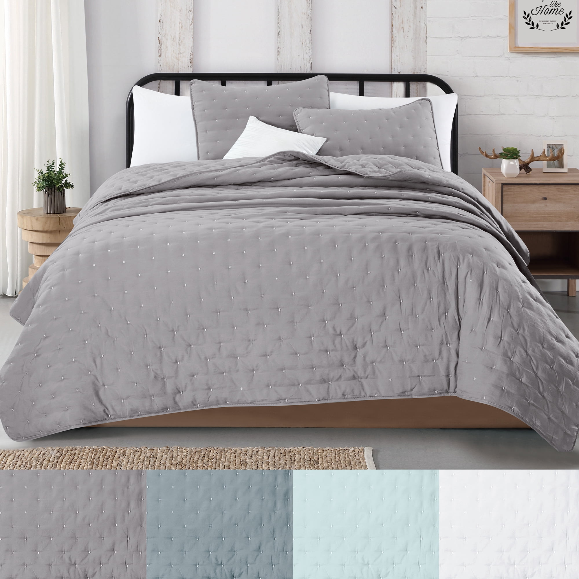 Great Bay Home Dot Stitch All-Season Reversible Quilt Set With Shams ...