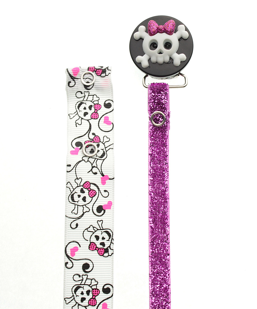 Pink Glitter Skull Pacifier Clip & Ribbon Set - Walmart.com