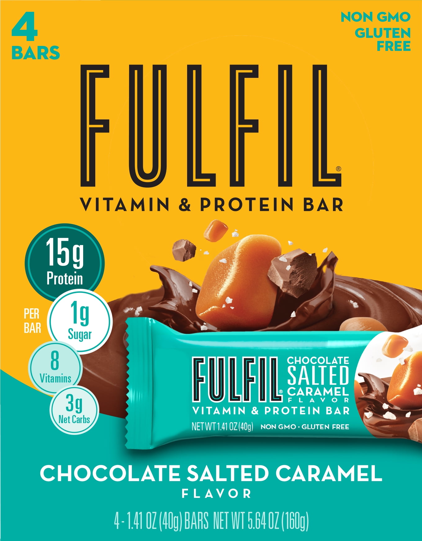 FULFIL Vitamin & Protein Bar, Chocolate Salted Caramel Flavor, 4 Count ...