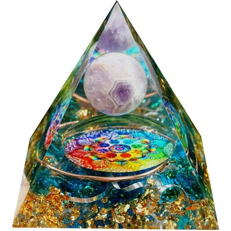 Blue Lace Agate Sphere Orgonite Pyramid with Obsidian Stone Positive ...