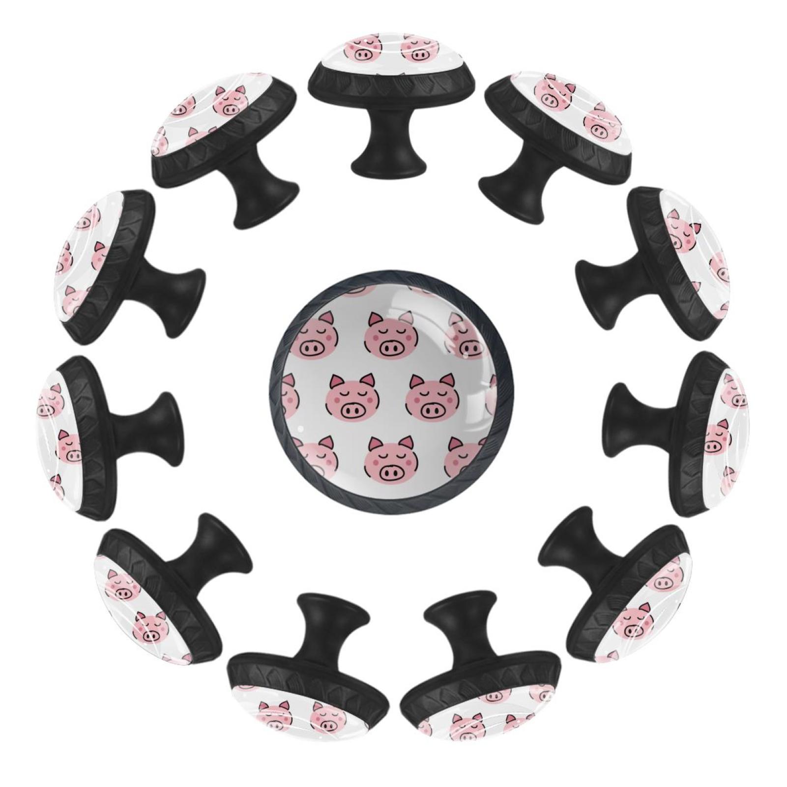 12 Pack Round Crystal Glass Knobs Pig Animal White Pull Handle for ...