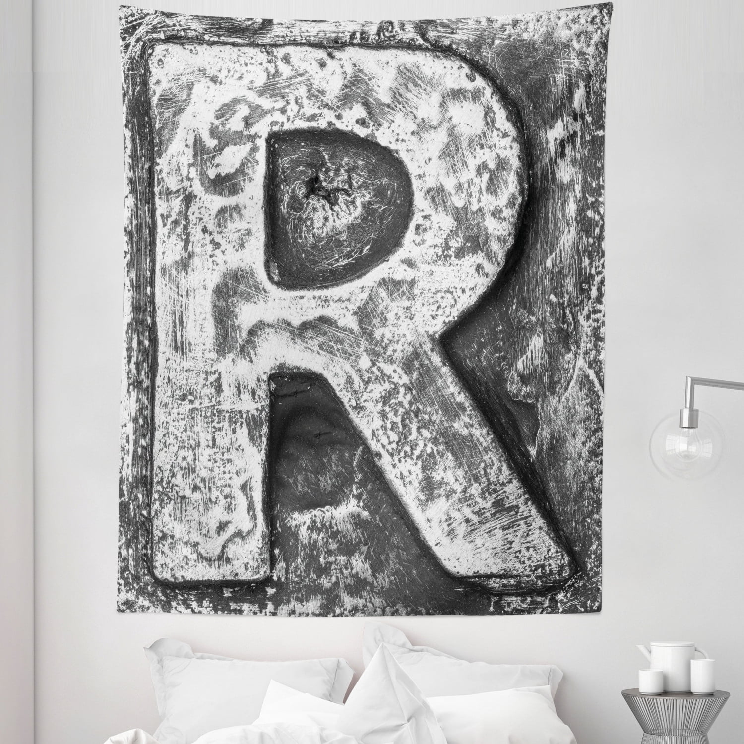 Letter R Tapestry, Iron Toned Uppercase R Referring to Somebody Retro ...