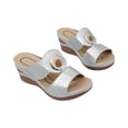 CIENVNSTG Wedge Slide Sandals for Women Open Toe Metal Ring Accent ...
