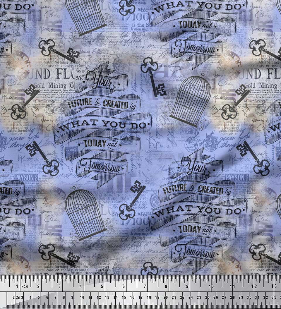 Soimoi Blue Velvet Fabric Cage & Text Print Fabric by Yard 58 Inch Wide ...