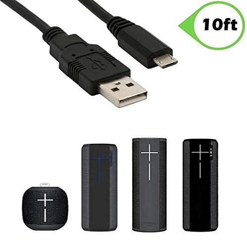 10Ft Long Black USB Power Charge Cable Cord Designed & Tested for UE ...