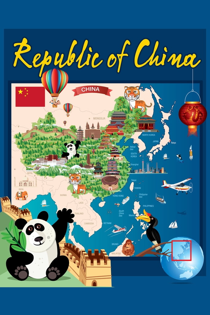 Illustrated Map of China Travel World Map with Bahrain | Ubuy