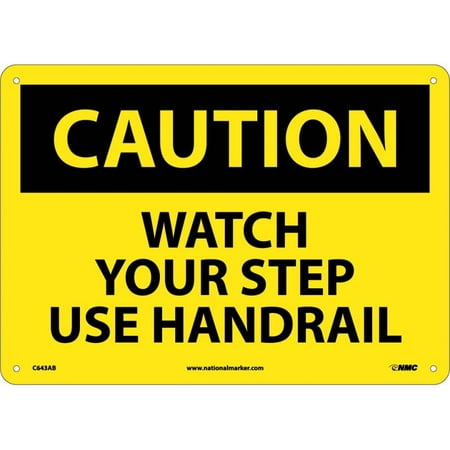 NMC C643AB OSHA Sign, Legend "CAUTION - WATCH YOUR STEP USE HANDRAIL ...