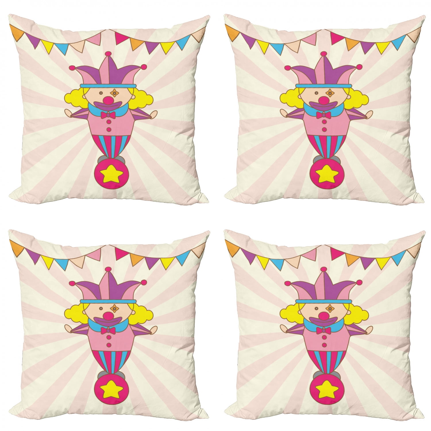 Circus Throw Pillow Cushion Case Pack of 4, Colorful Celebration Design ...
