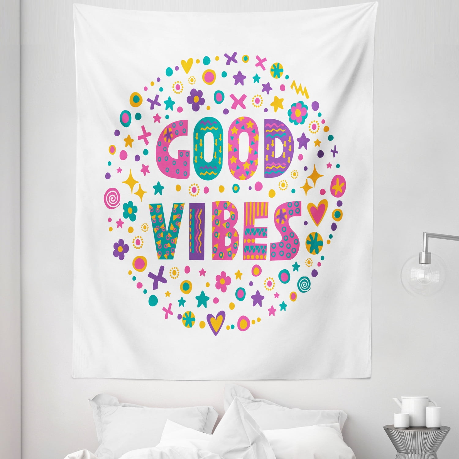 Chill Tapestry, Word Art Theme Doodle Cartoon Positive Hippie Cheerful ...