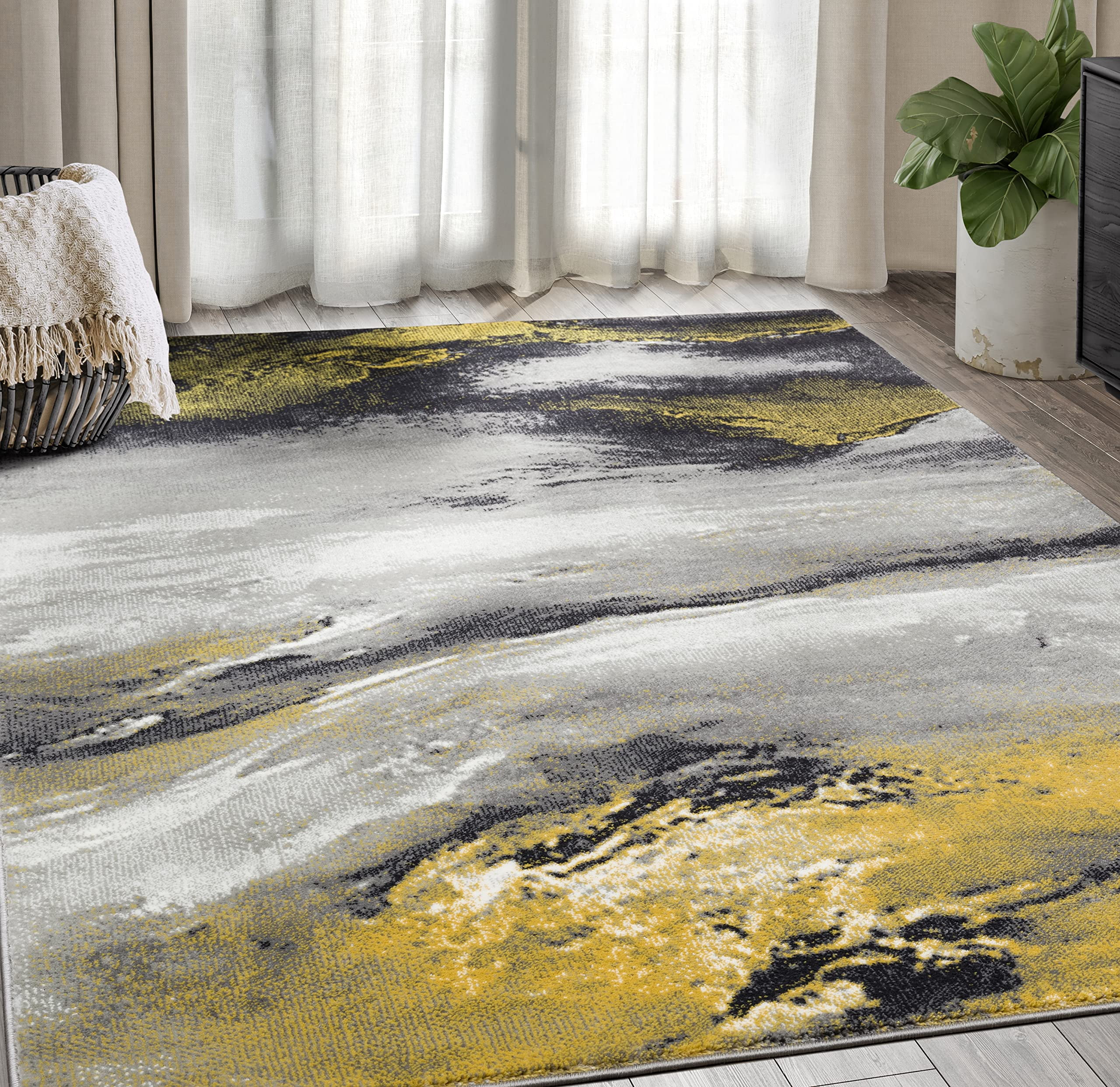Abani Arto Collection Grey Yellow 4' x 6' Splash Modern Area Rug ...