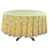 Saffron Yellow Round Tablecloth, Indian Floral Block Printed Cotton ...