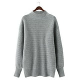 Outfmvch sweaters for women Sweater Half High Neck Loose Solid Color ...