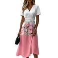 Dresses for Women, V-Neck Wrap Midi Cocktail Dress, Short Sleeve ...