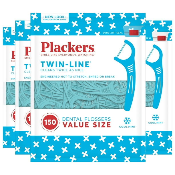 Plackers Twin-Line Dental Flossers, Dual Action Flossing System, Easy Storage, Super Tuffloss ...