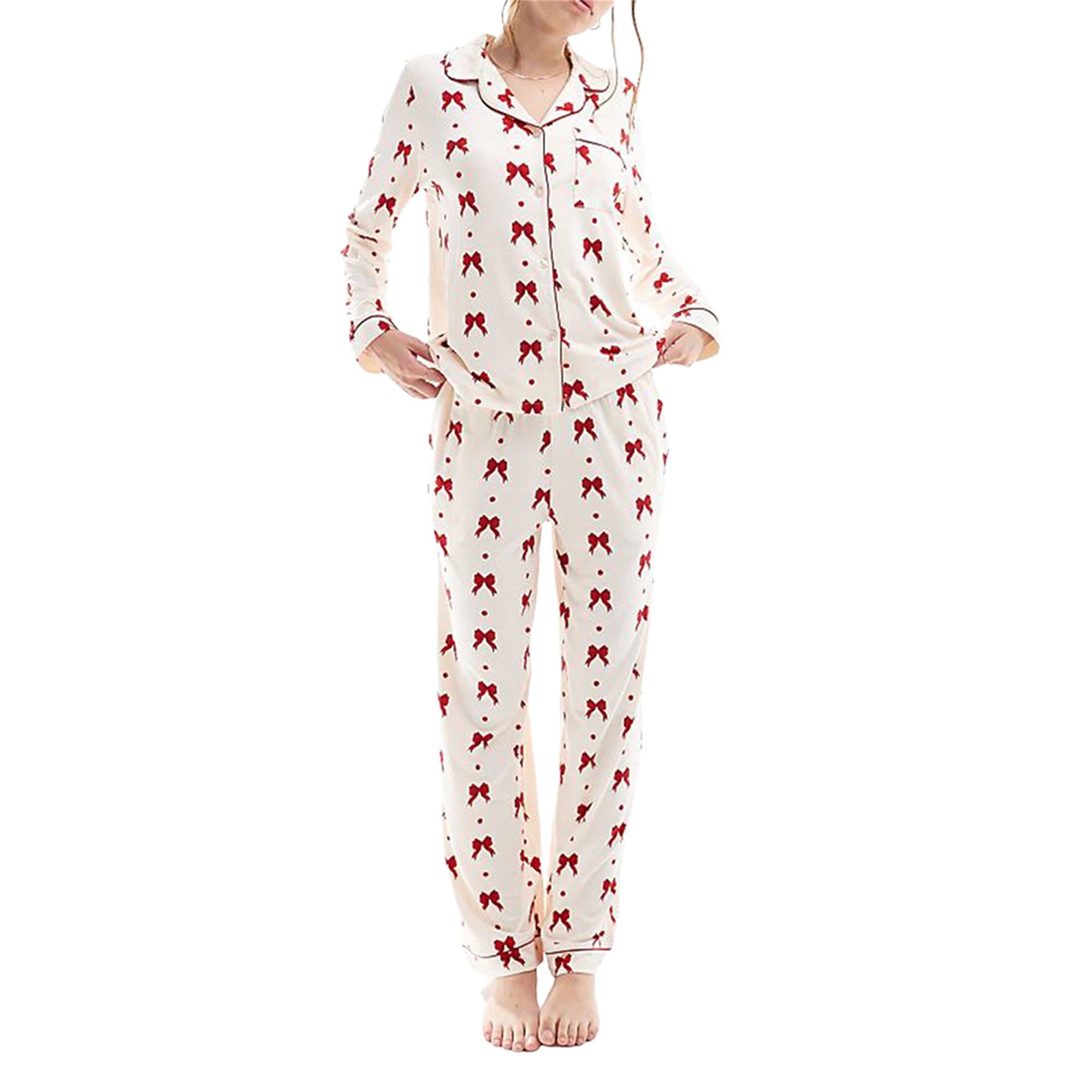 Click here for Gupgi Women Bowknot Print Sleepwear 2 Piece Pajama... prices