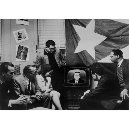 Cuban Refugees Gather Watch President Kennedy Announcing A 'Quarantine ...