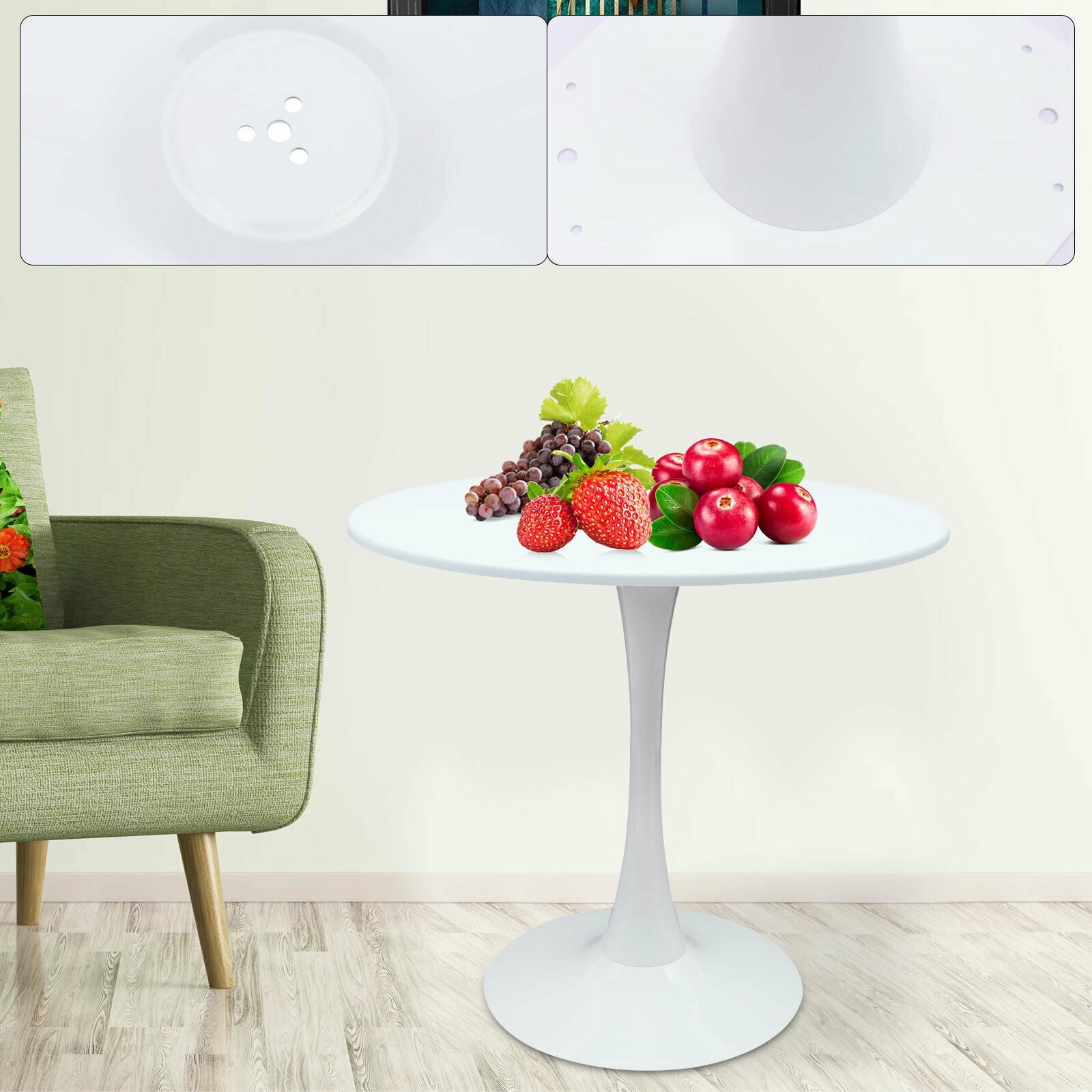 CNCEST White Modern Coffee Table Round End Table MDF Side Table for ...