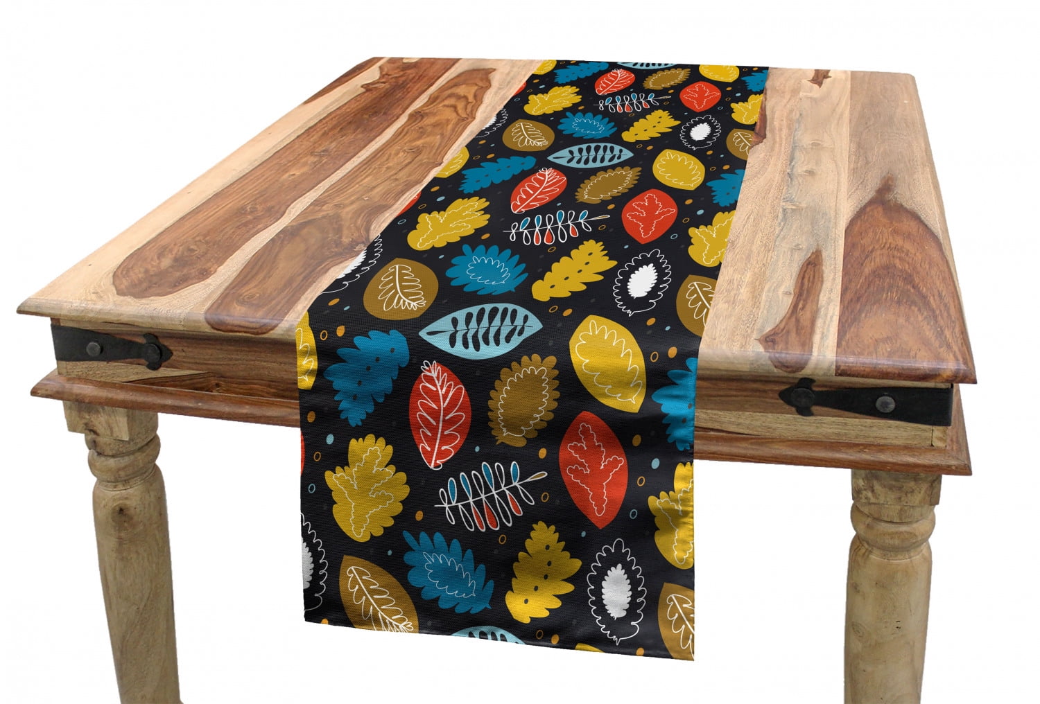 Colorful Table Runner, Nature Inspired Doodle Style Pattern with Lively ...