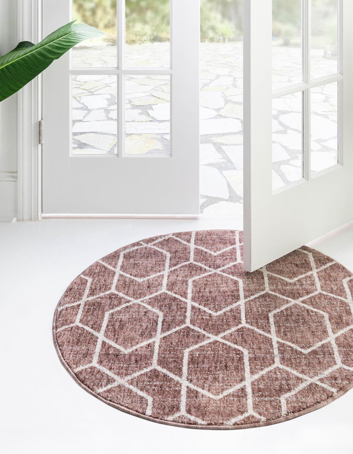 Rugs.com Eco Trellis Collection Rug – 7 Ft Round Dusty Rose Medium Rug ...