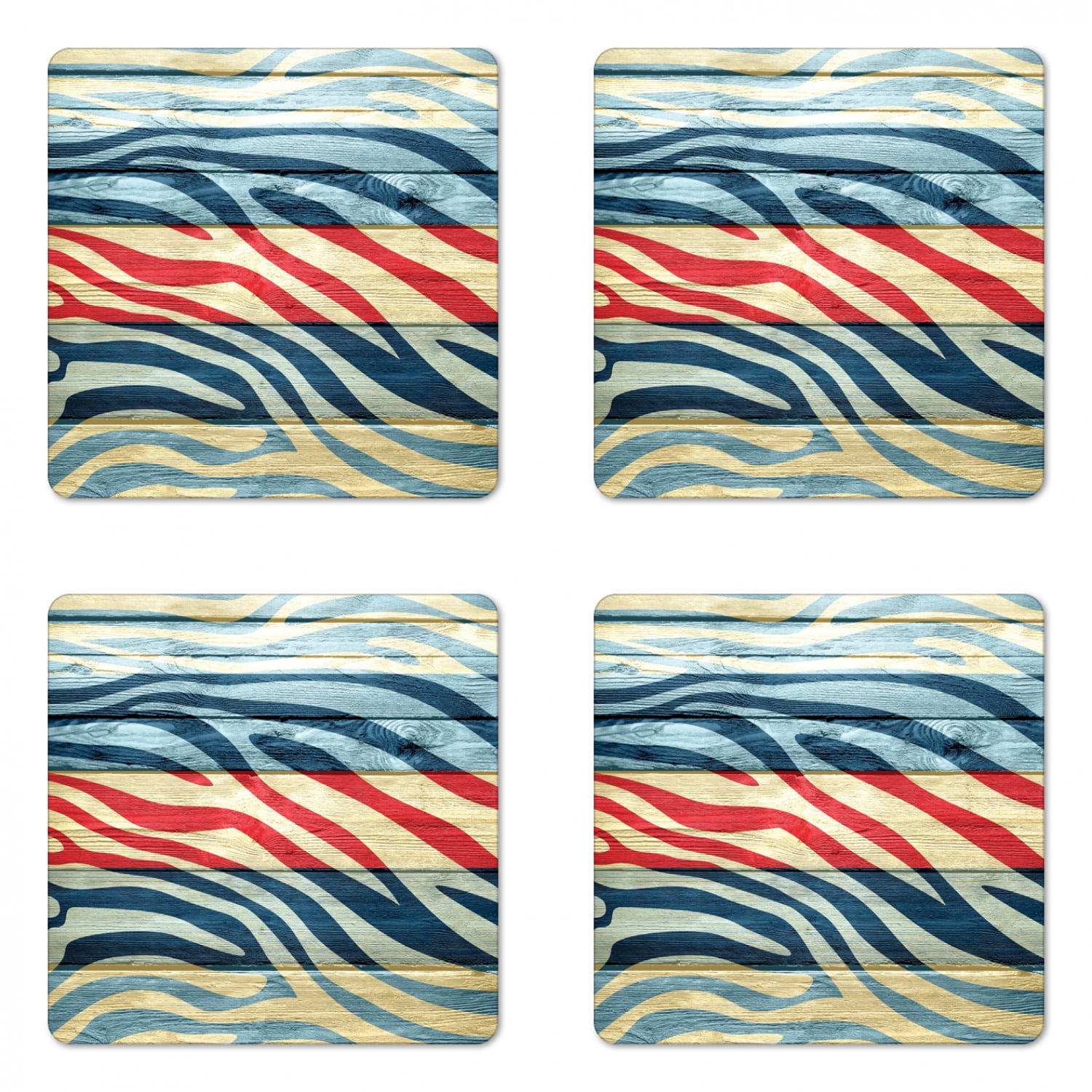 Zebra Print Coaster Set of 4, Art Colored Zebra Print on a Wooden ...