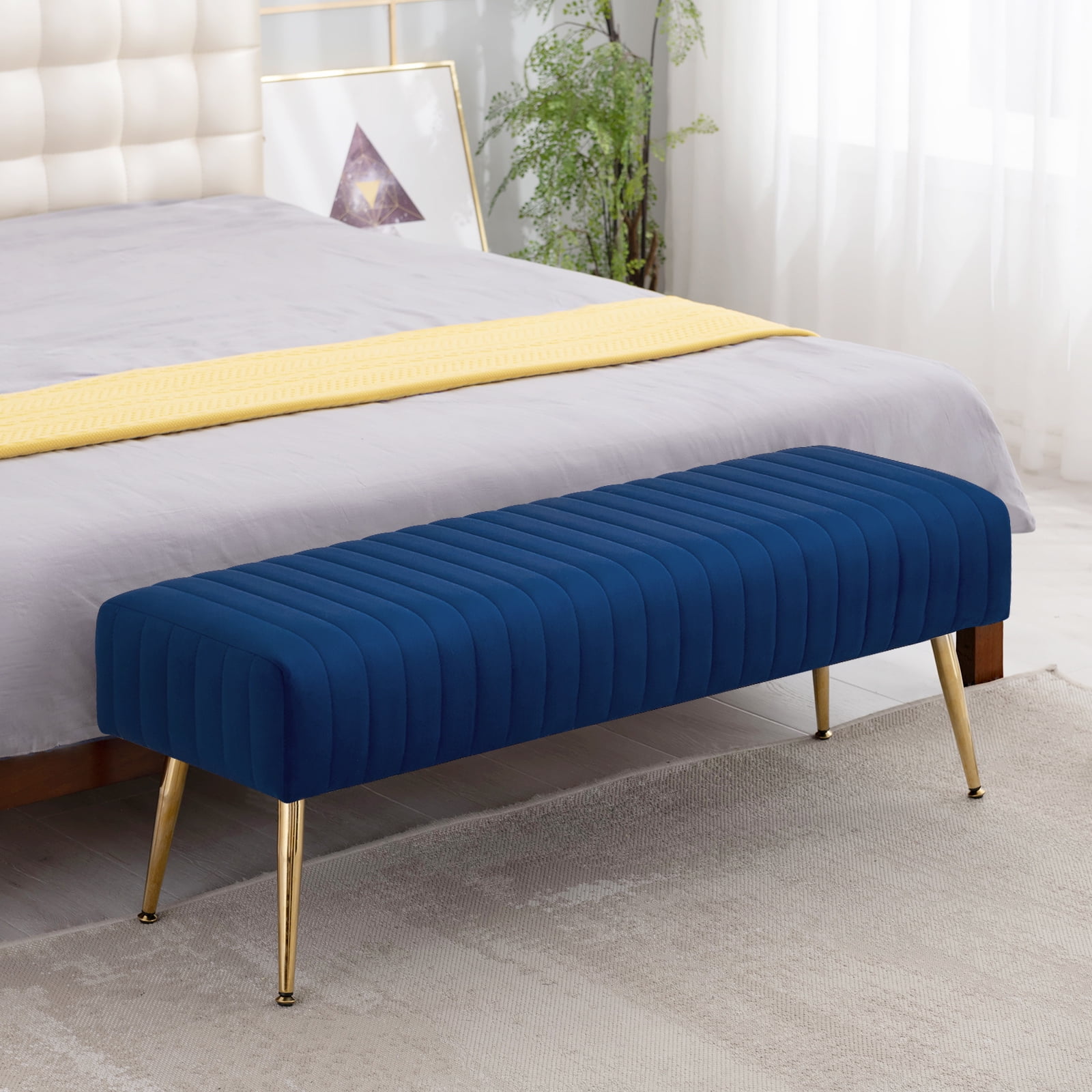 Modern Upholstered Velvet Bench, End of Bed Bench, Bedroom Bench with ...