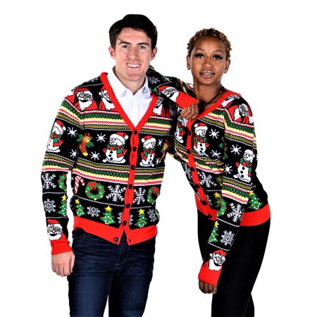 SoCal Look Men s Santa Snowman Ugly Christmas Sweater Cardigan 2XL