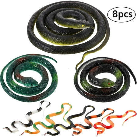 8 Pieces Large Rubber Snakes Realistic Fake Snakes Black Mamba Snake ...