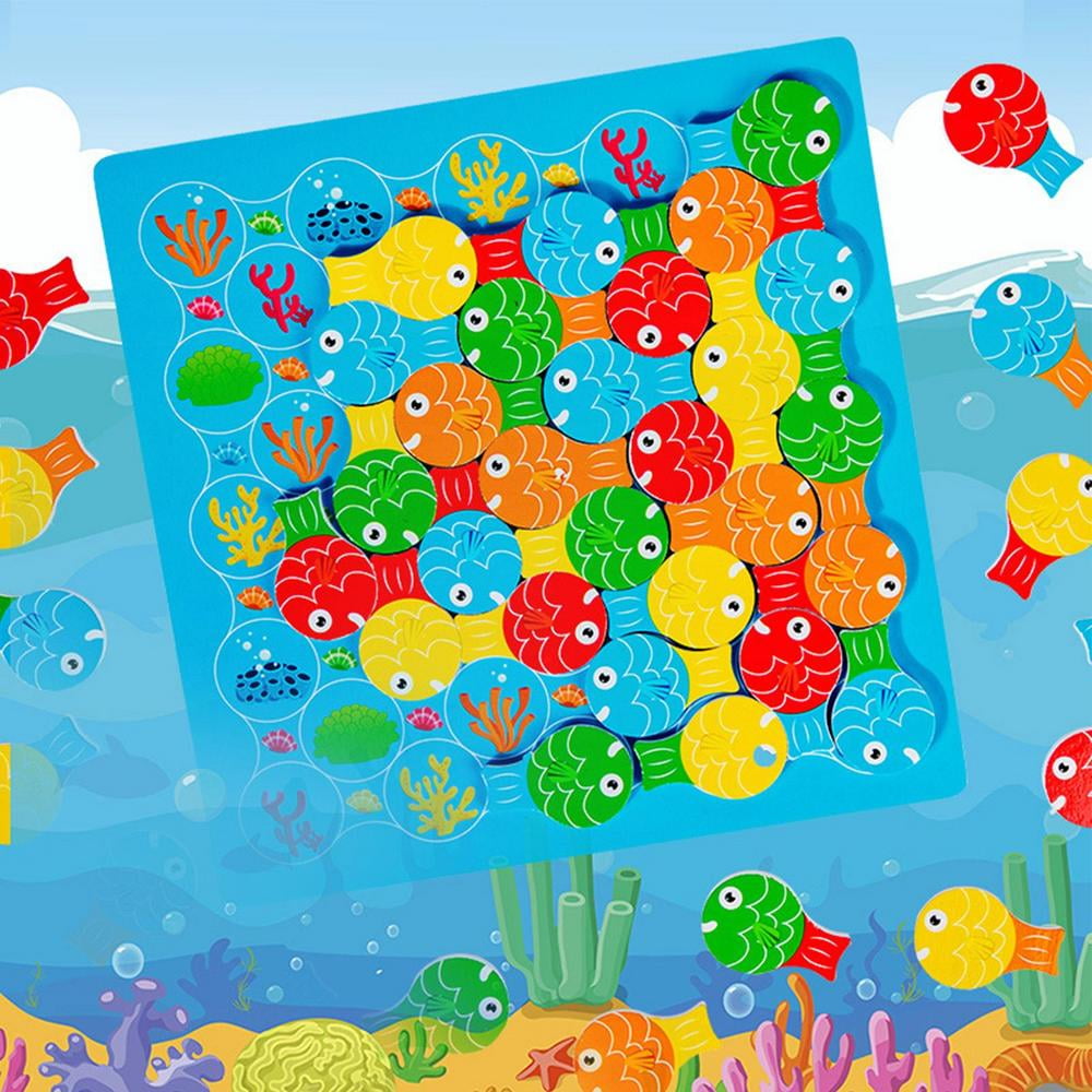 AIXING Wooden Puzzles Small Fish Matching Elimination Toys Montessori ...