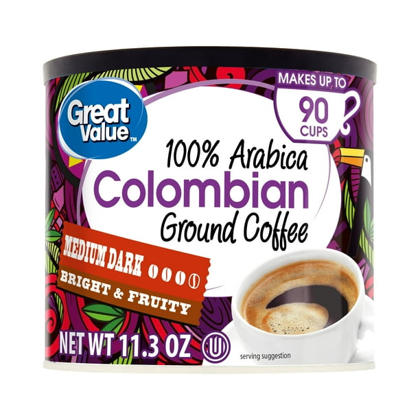 Great Value 100% Arabica Colombian Medium Dark Ground Coffee, 11.3 oz ...