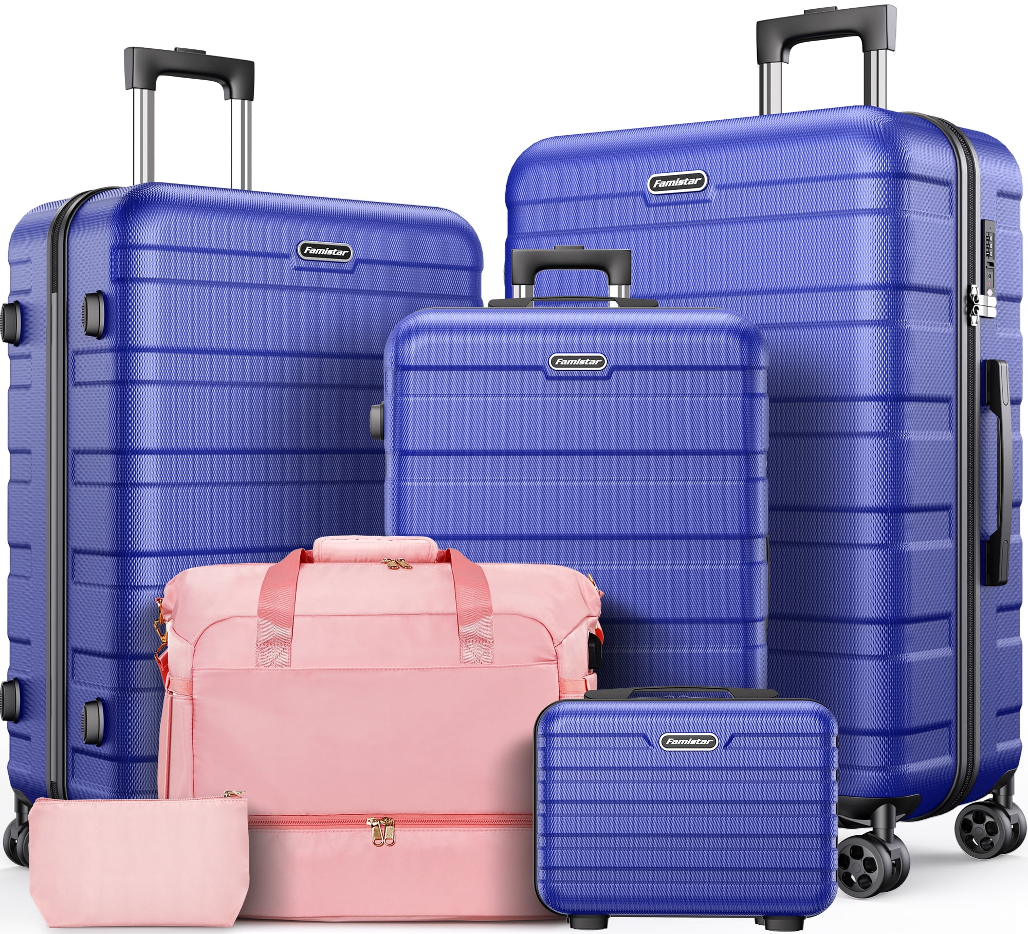 Famistar 5 Piece Hardside Luggage Suitcase Set with 360° Double Spinner ...