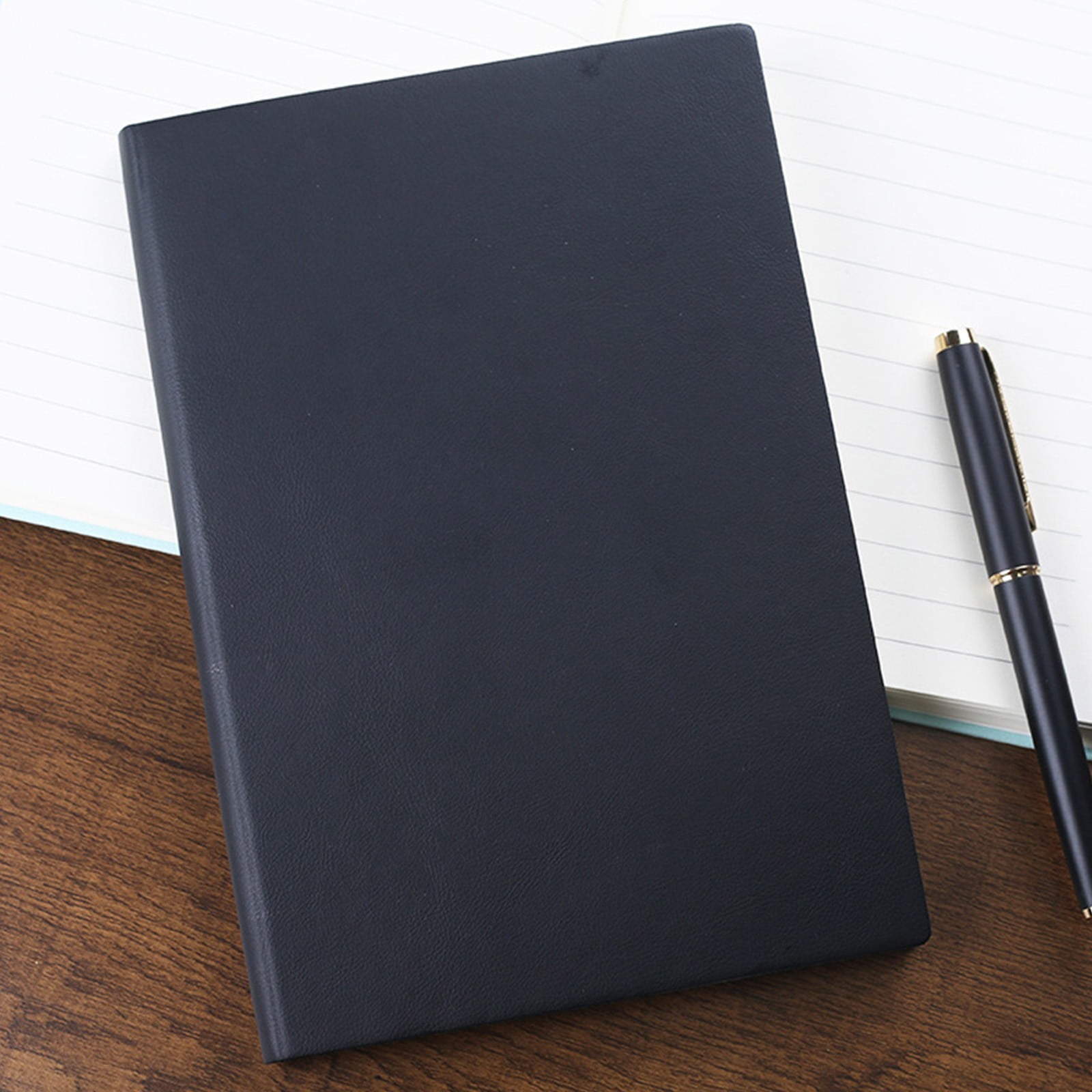 Generic Black A5 Notebook Solid Color Journal Hardcover Diary 8.5x5.7 Inches Thick Paper Notebook With Pocket Imitation Leather Closure Writing Notebo