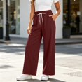 Cagogo Women's Wide Leg Elastic Waist Trousers with Pockets Casual ...