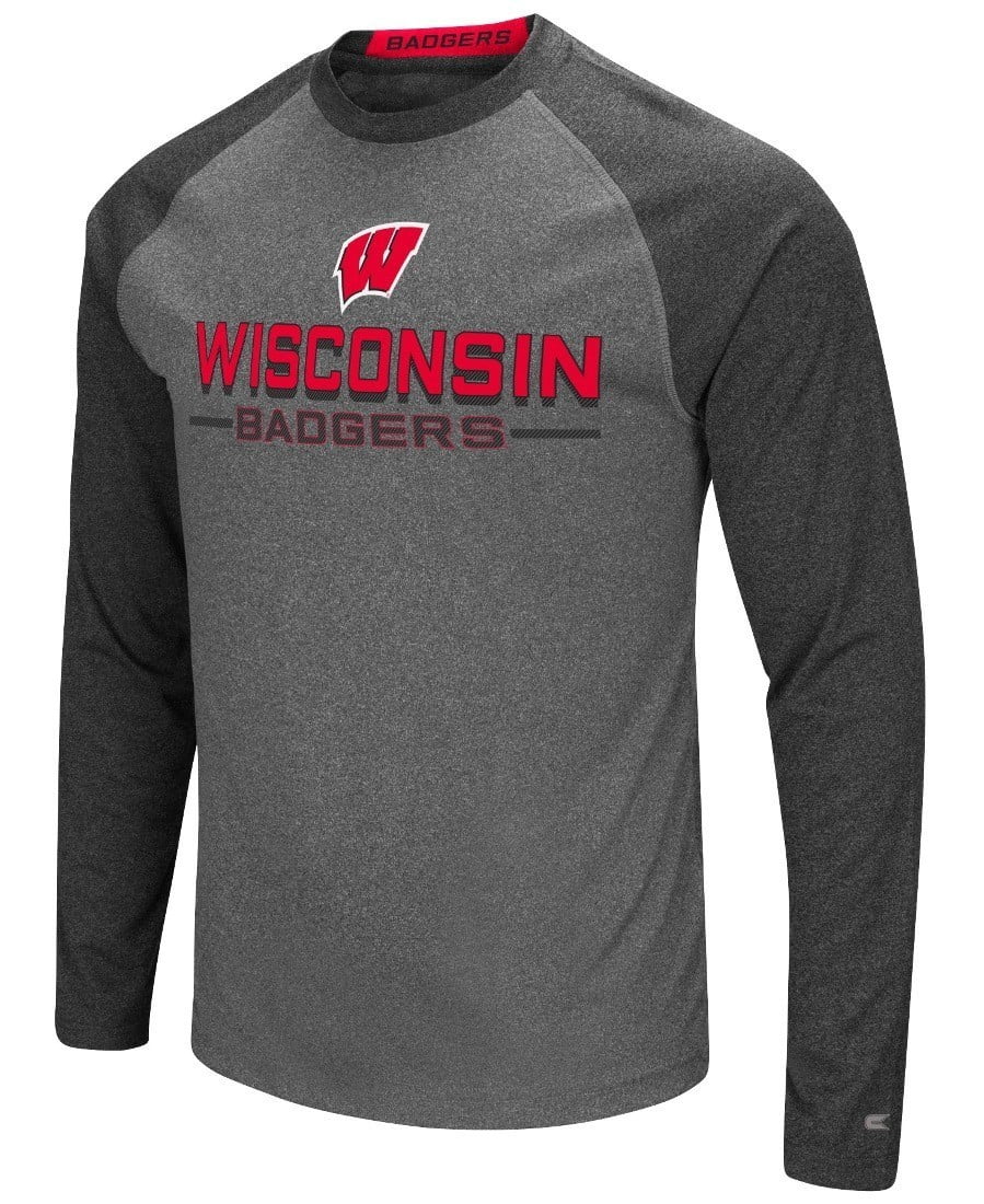 Wisconsin Badgers NCAA "Ultra" Men's Long Sleeve Charcoal Raglan T ...