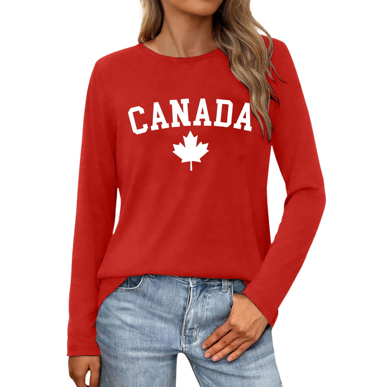 WILLBEST Women Tshirts Womens Canada Long Sleeve Canada Day Flag T ...