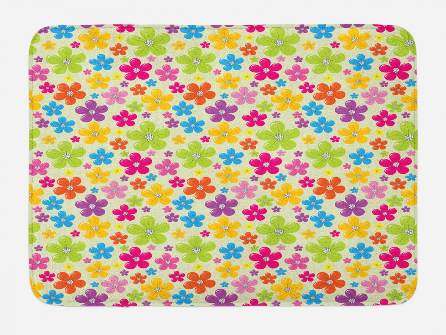 Colorful Bath Mat, Sixties Inspired Colorful Flowers Hippie Motifs ...