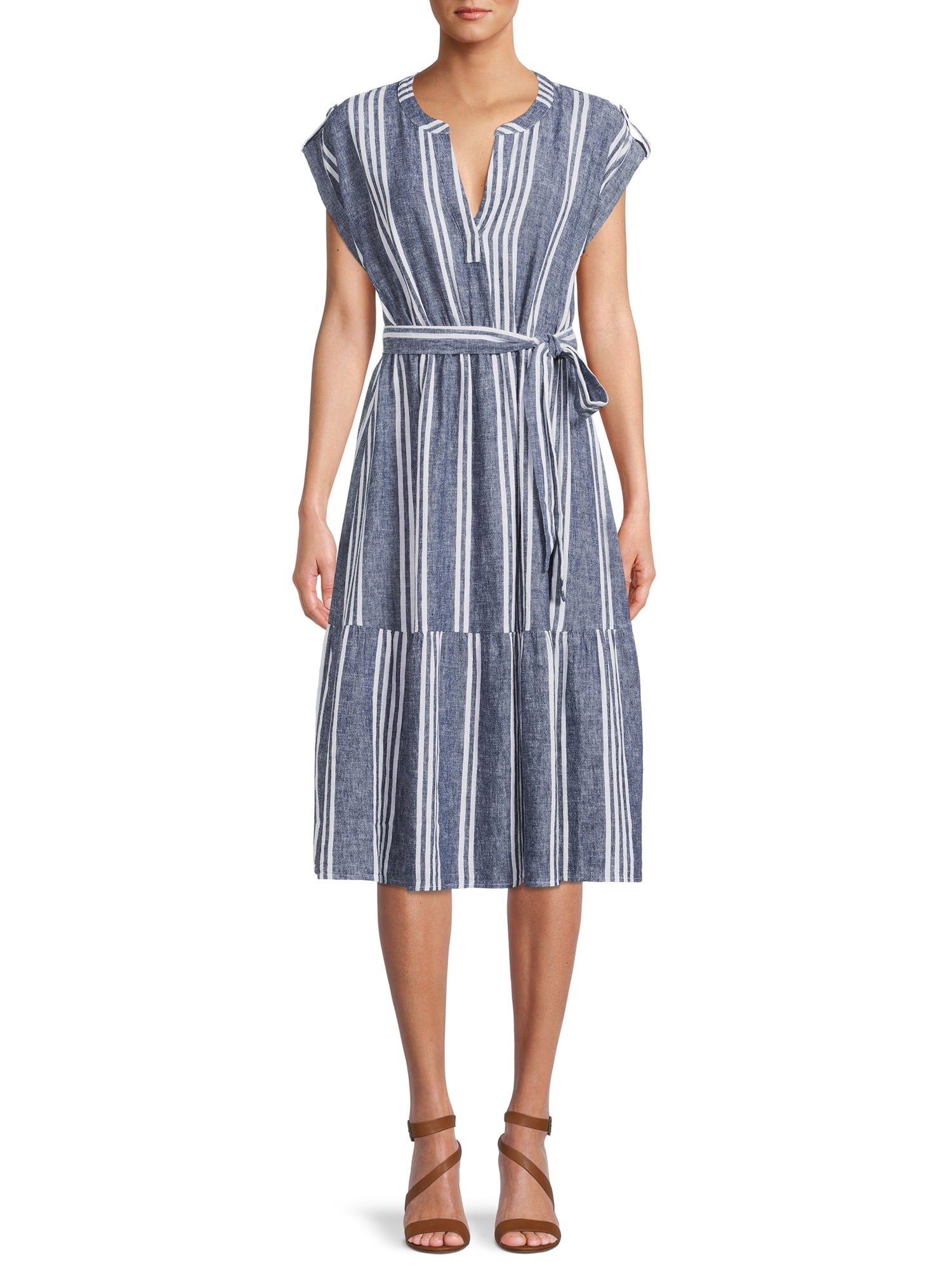 Time and Tru Tiered Dolman Sleeve Dress - Walmart.com