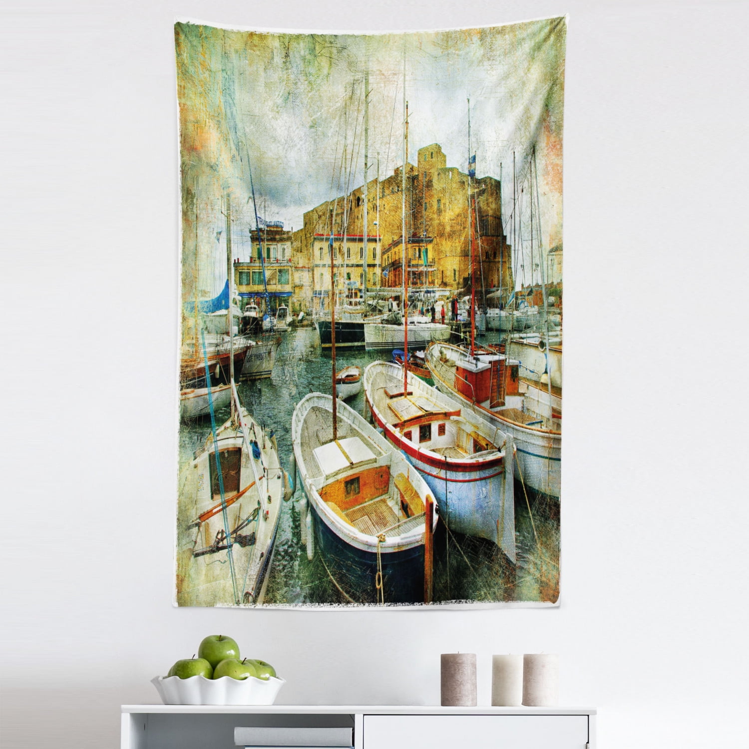 Italian Tapestry, Naples Small Boats at Historical Italian Coast ...
